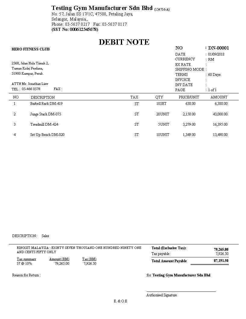 Debit Note Template