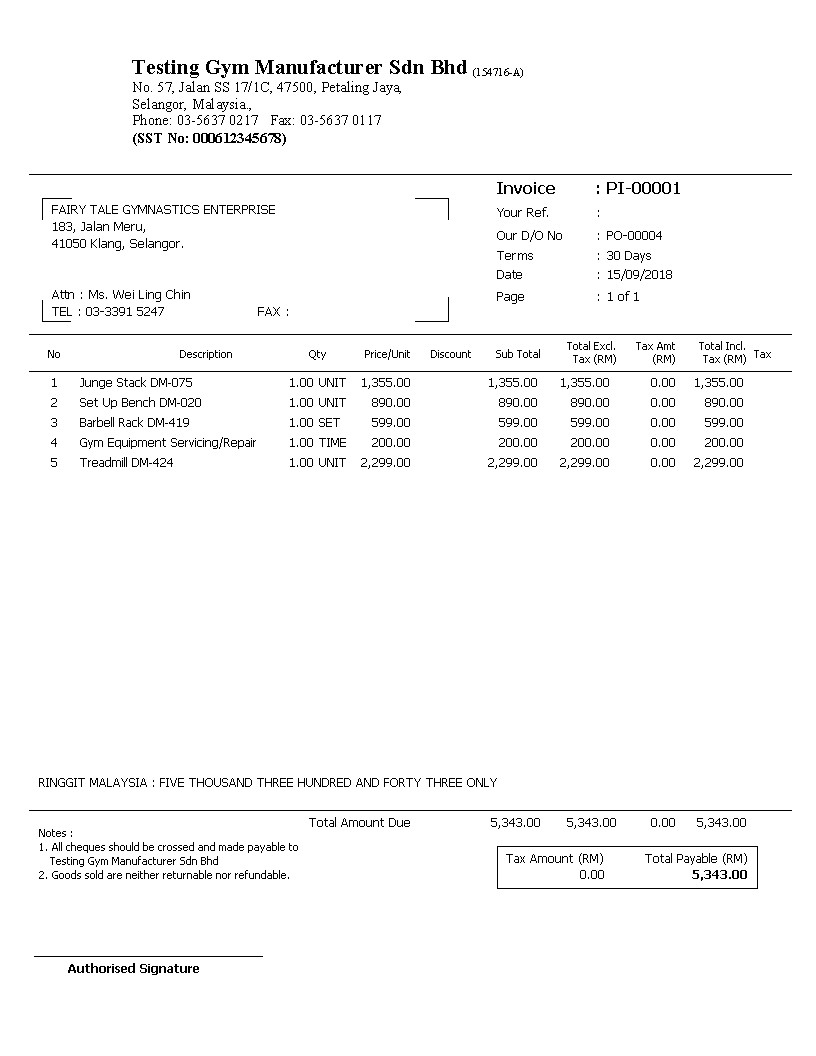 01 Tax Invoice (Summary) SST | E Stream MSC
